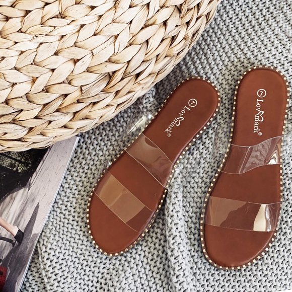 LovMark | Shoes | New Transparent Clear Dual Strap Slide Flat Sandal ...